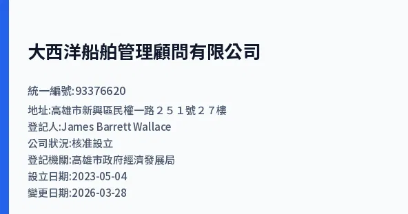 大西洋船舶管理顧問有限公司的照片-統編 93376620(高雄市) 公司登記資料與營業項目詳細圖表