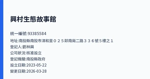 興村生態故事館的照片-統編 93385584(南投縣) 公司登記資料與營業項目詳細圖表