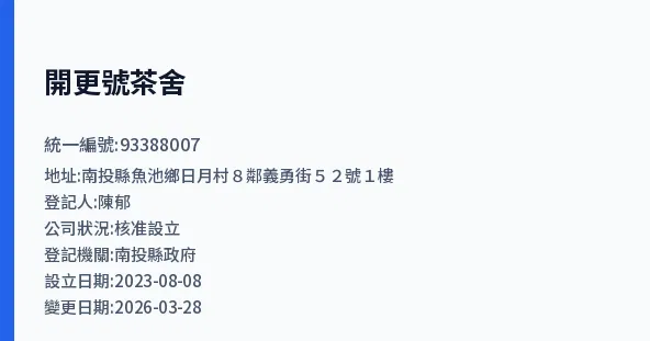 開更號茶舍的照片-統編 93388007(南投縣) 公司登記資料與營業項目詳細圖表