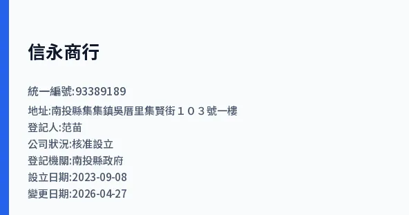 信永商行的照片-統編 93389189(南投縣) 公司登記資料與營業項目詳細圖表