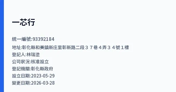 一芯行的照片-統編 93392184(彰化縣) 公司登記資料與營業項目詳細圖表