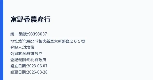 富野香農產行的照片-統編 93393037(彰化縣) 公司登記資料與營業項目詳細圖表