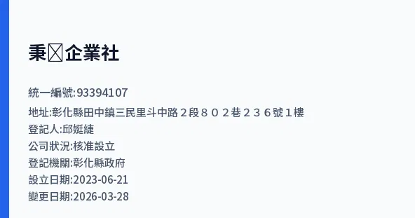 秉誱企業社的照片-統編 93394107(彰化縣) 公司登記資料與營業項目詳細圖表