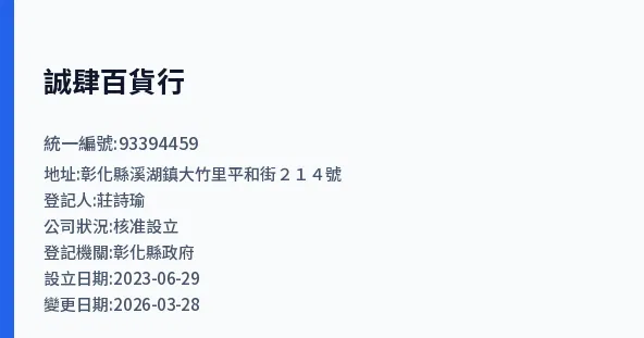 誠肆百貨行的照片-統編 93394459(彰化縣) 公司登記資料與營業項目詳細圖表