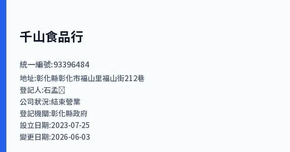 千山食品行的照片-統編 93396484(彰化縣) 公司登記資料與營業項目詳細圖表