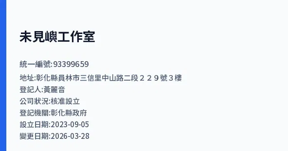 未見嶼工作室的照片-統編 93399659(彰化縣) 公司登記資料與營業項目詳細圖表