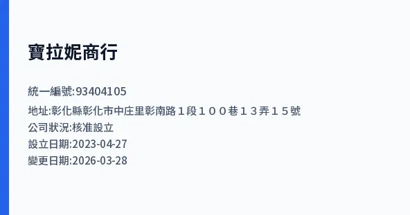 寶拉妮商行的照片-統編 93404105(彰化縣) 公司登記資料與營業項目詳細圖表