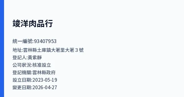 竣洋肉品行的照片-統編 93407953(雲林縣) 公司登記資料與營業項目詳細圖表