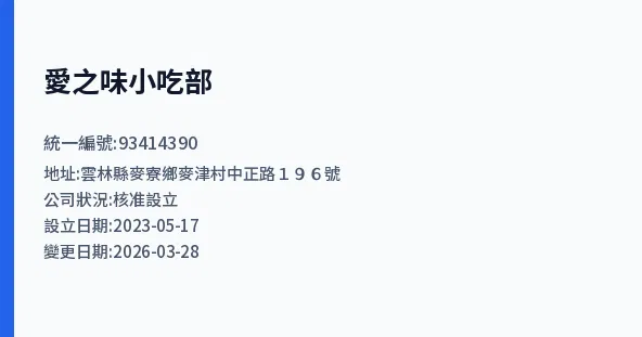 愛之味小吃部的照片-統編 93414390(雲林縣) 公司登記資料與營業項目詳細圖表