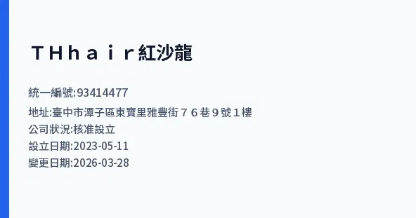 TH hair紅沙龍的照片-統編 93414477(臺中市) 公司登記資料與營業項目詳細圖表