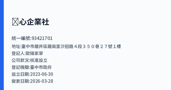 开心企業社的照片-統編 93421701(臺中市) 公司登記資料與營業項目詳細圖表