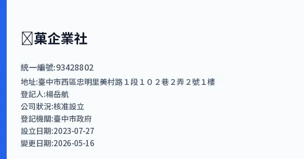 仌菓企業社的照片-統編 93428802(臺中市) 公司登記資料與營業項目詳細圖表