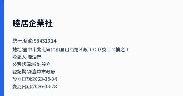 睦居企業社的照片-統編 93431314(臺中市) 公司登記資料與營業項目詳細圖表