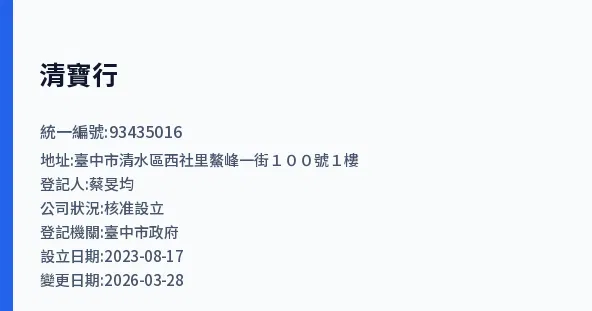 清寶行的照片-統編 93435016(臺中市) 公司登記資料與營業項目詳細圖表