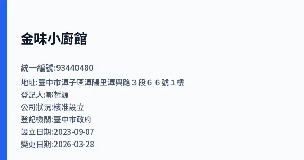金味小廚館的照片-統編 93440480(臺中市) 公司登記資料與營業項目詳細圖表