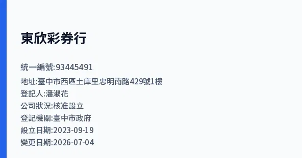 東欣彩券行的照片-統編 93445491(臺中市) 公司登記資料與營業項目詳細圖表