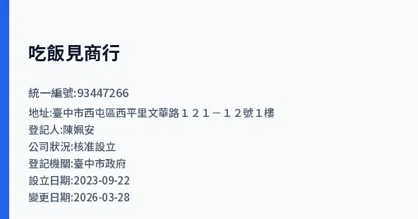吃飯見商行的照片-統編 93447266(臺中市) 公司登記資料與營業項目詳細圖表