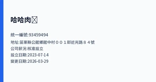 哈哈肉焿的照片-統編 93459494(苗栗縣) 公司登記資料與營業項目詳細圖表