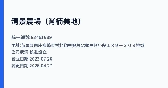 清景農場(肖楠美地)的照片-統編 93461689(苗栗縣) 公司登記資料與營業項目詳細圖表