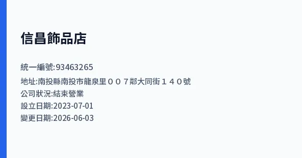 信昌飾品店的照片-統編 93463265(南投縣) 公司登記資料與營業項目詳細圖表