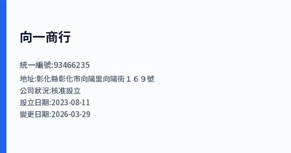 向一商行的照片-統編 93466235(彰化縣) 公司登記資料與營業項目詳細圖表