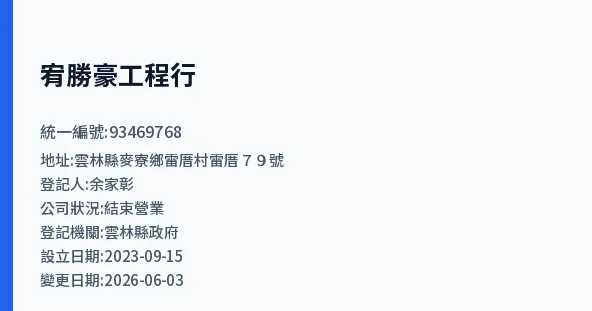 宥勝豪工程行的照片-統編 93469768(雲林縣) 公司登記資料與營業項目詳細圖表