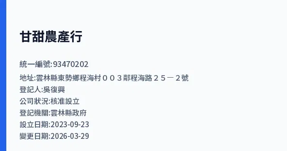 甘甜農產行的照片-統編 93470202(雲林縣) 公司登記資料與營業項目詳細圖表