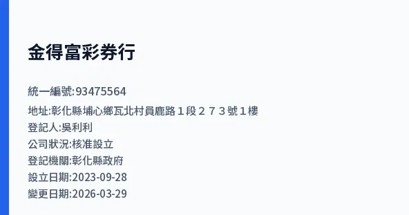 金得富彩券行的照片-統編 93475564(彰化縣) 公司登記資料與營業項目詳細圖表