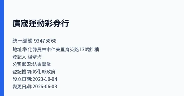 廣宬運動彩券行的照片-統編 93475868(彰化縣) 公司登記資料與營業項目詳細圖表
