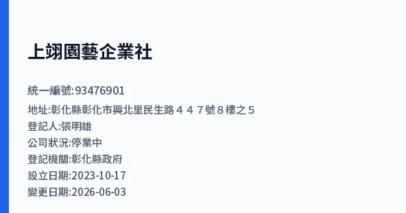 上翊園藝企業社的照片-統編 93476901(彰化縣) 公司登記資料與營業項目詳細圖表