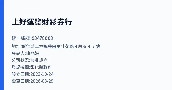 上好運發財彩券行的照片-統編 93478008(彰化縣) 公司登記資料與營業項目詳細圖表