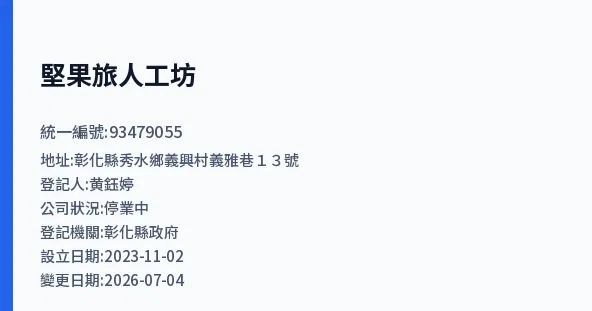堅果旅人工坊的照片-統編 93479055(彰化縣) 公司登記資料與營業項目詳細圖表