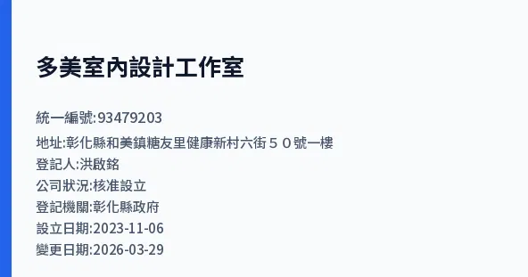 多美室內設計工作室的照片-統編 93479203(彰化縣) 公司登記資料與營業項目詳細圖表