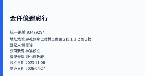 金仟億運彩行的照片-統編 93479294(彰化縣) 公司登記資料與營業項目詳細圖表