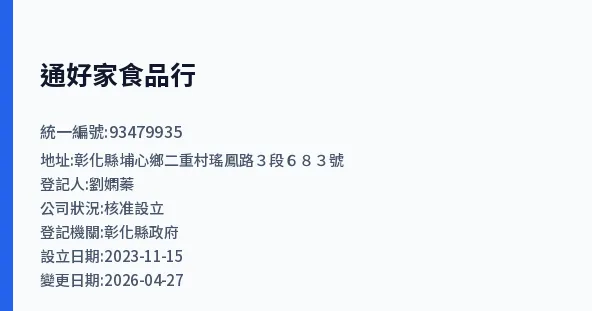 通好家食品行的照片-統編 93479935(彰化縣) 公司登記資料與營業項目詳細圖表