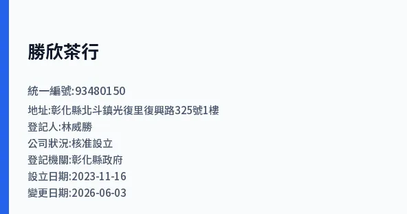 勝欣茶行的照片-統編 93480150(彰化縣) 公司登記資料與營業項目詳細圖表