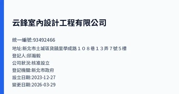 云鋒室內設計工程有限公司的照片-統編 93492466(新北市) 公司登記資料與營業項目詳細圖表