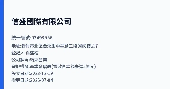 信盛國際有限公司的照片-統編 93493556(新竹市) 公司登記資料與營業項目詳細圖表