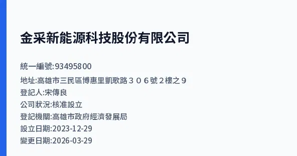 金采新能源科技股份有限公司的照片-統編 93495800(高雄市) 公司登記資料與營業項目詳細圖表