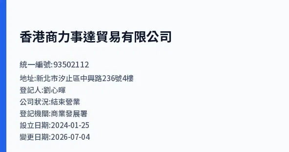 香港商力事達貿易有限公司的照片-統編 93502112(新北市) 公司登記資料與營業項目詳細圖表