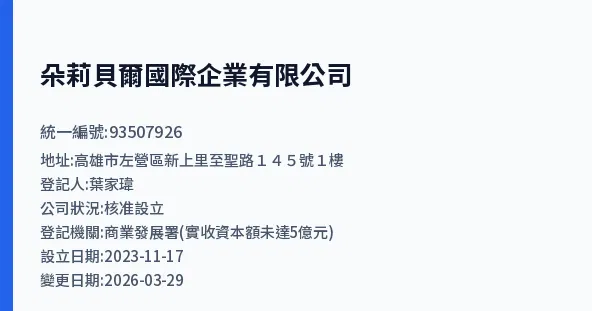 朵莉貝爾國際企業有限公司的照片-統編 93507926(高雄市) 公司登記資料與營業項目詳細圖表