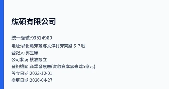 紘碩有限公司的照片-統編 93514980(彰化縣) 公司登記資料與營業項目詳細圖表