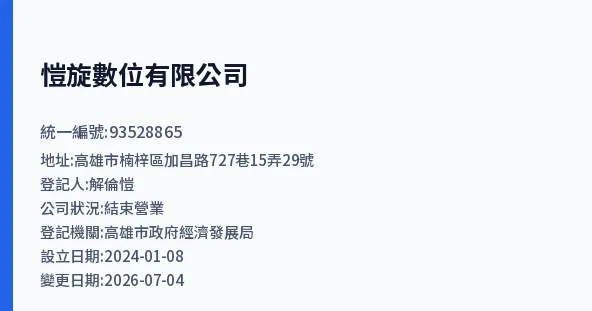 愷旋數位有限公司的照片-統編 93528865(高雄市) 公司登記資料與營業項目詳細圖表