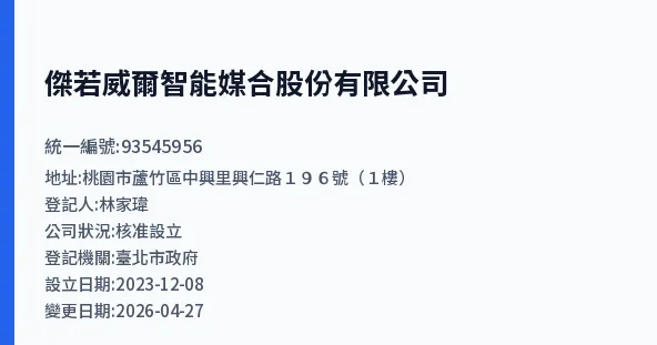 傑若威爾智能媒合股份有限公司的照片-統編 93545956(桃園市) 公司登記資料與營業項目詳細圖表