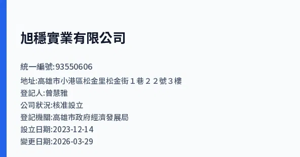 旭穩實業有限公司的照片-統編 93550606(高雄市) 公司登記資料與營業項目詳細圖表