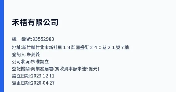 禾梧有限公司的照片-統編 93552983(新竹縣) 公司登記資料與營業項目詳細圖表