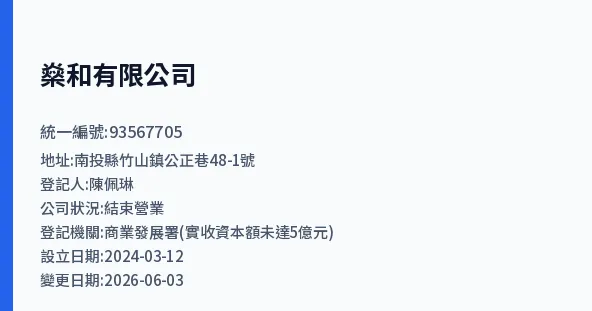 燊和有限公司的照片-統編 93567705(南投縣) 公司登記資料與營業項目詳細圖表