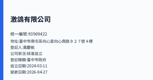 激鴿有限公司的照片-統編 93569422(臺中市) 公司登記資料與營業項目詳細圖表