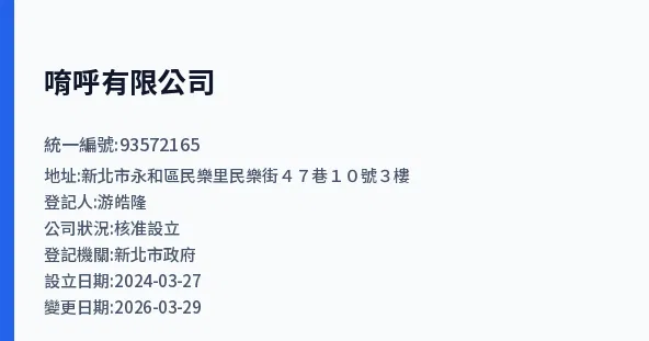 唷呼有限公司的照片-統編 93572165(新北市) 公司登記資料與營業項目詳細圖表