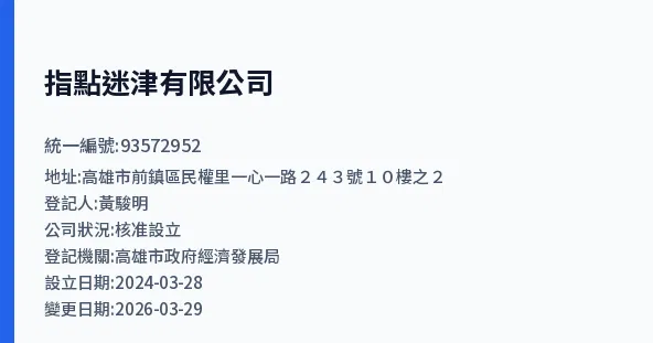 指點迷津有限公司的照片-統編 93572952(高雄市) 公司登記資料與營業項目詳細圖表